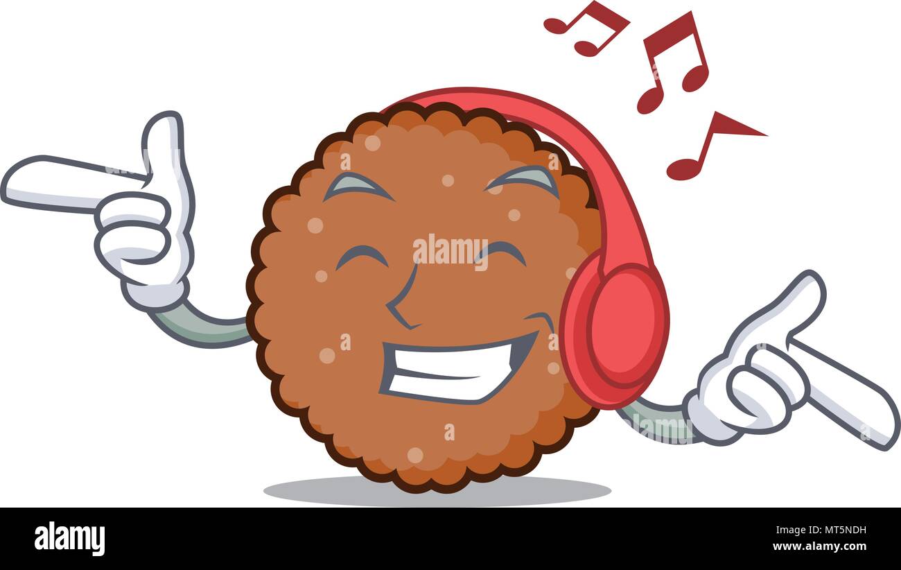 Listening music chocolate biscuit mascot cartoon Stock Vector Image ...