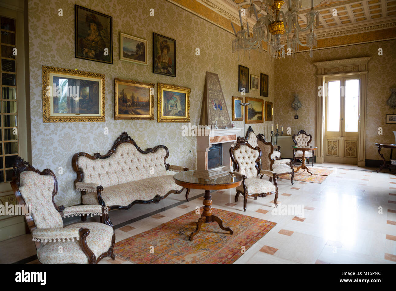 Salamina, Italy - 6.05.2018: Interior of old small castle Masseria ...