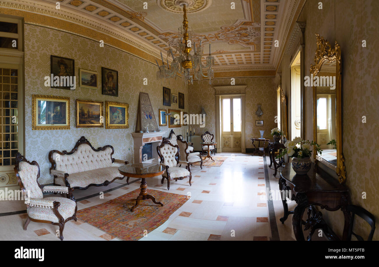 Salamina, Italy - 6.05.2018: Interior of old small castle Masseria ...