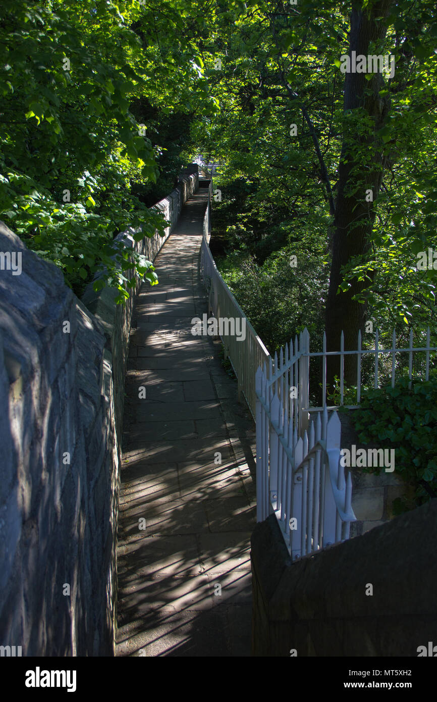 Early morning on York City walls near Bootham Bar, York, North ...