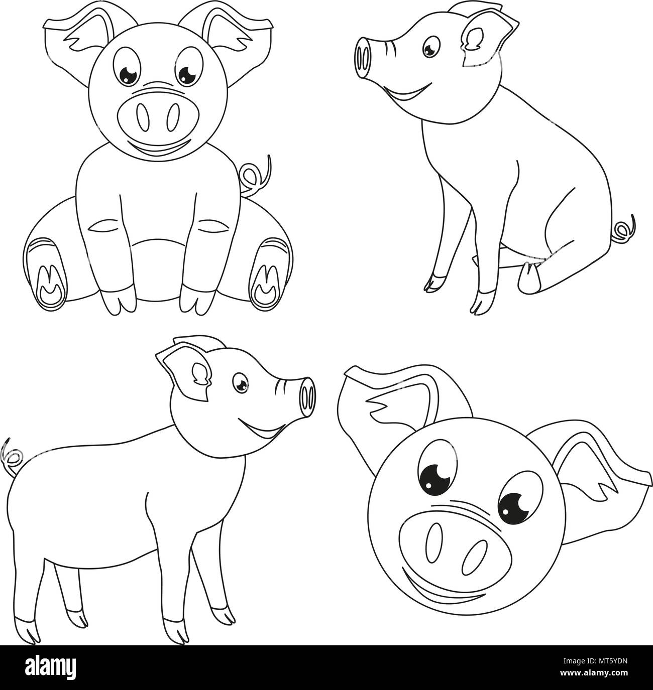 Line art black and white happy pig set Stock Vector Image & Art - Alamy