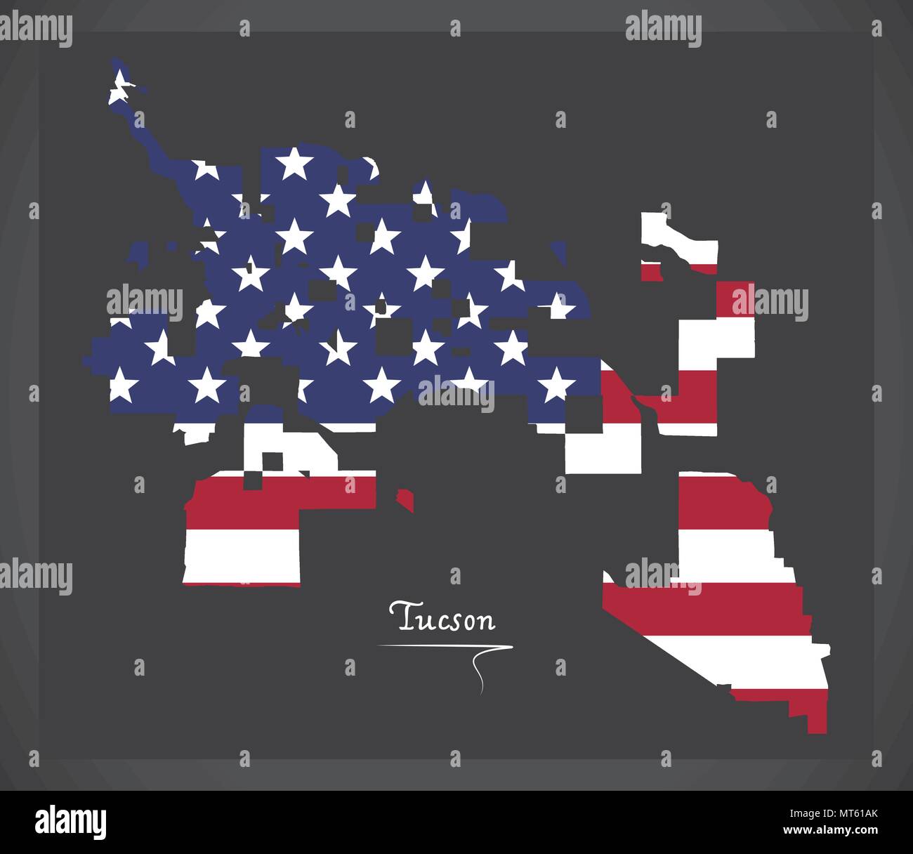 Tucson Arizona map with American national flag illustration Stock ...