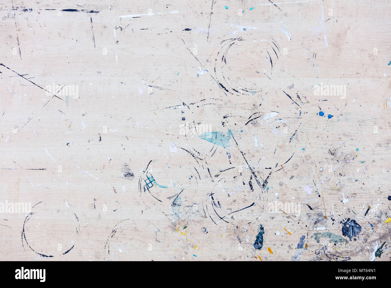 abstract workplace surface background with color blots and paint ...