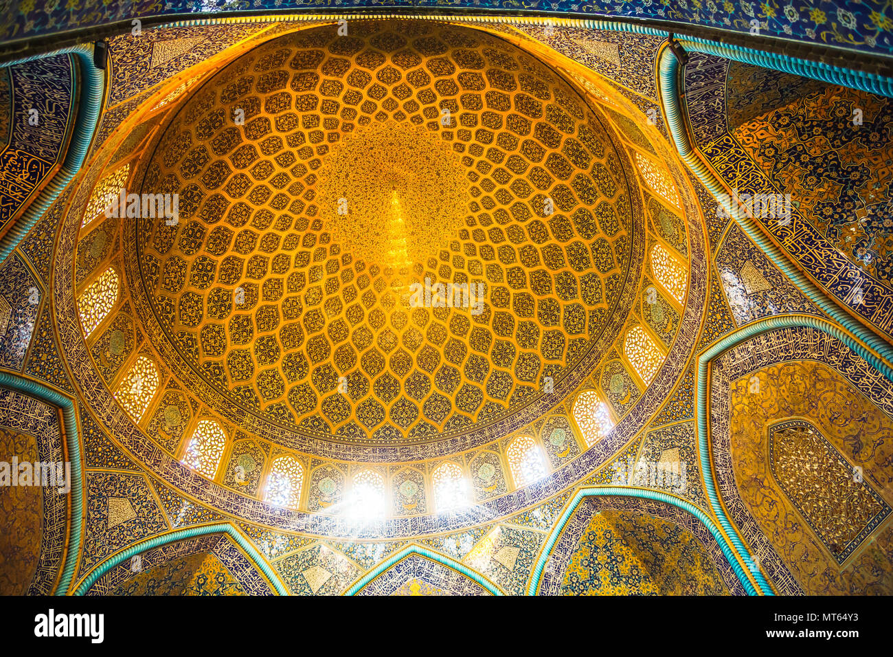 View on dome of Sheikh Lotfollah Mosque in Isfahan - Iran Stock Photo ...