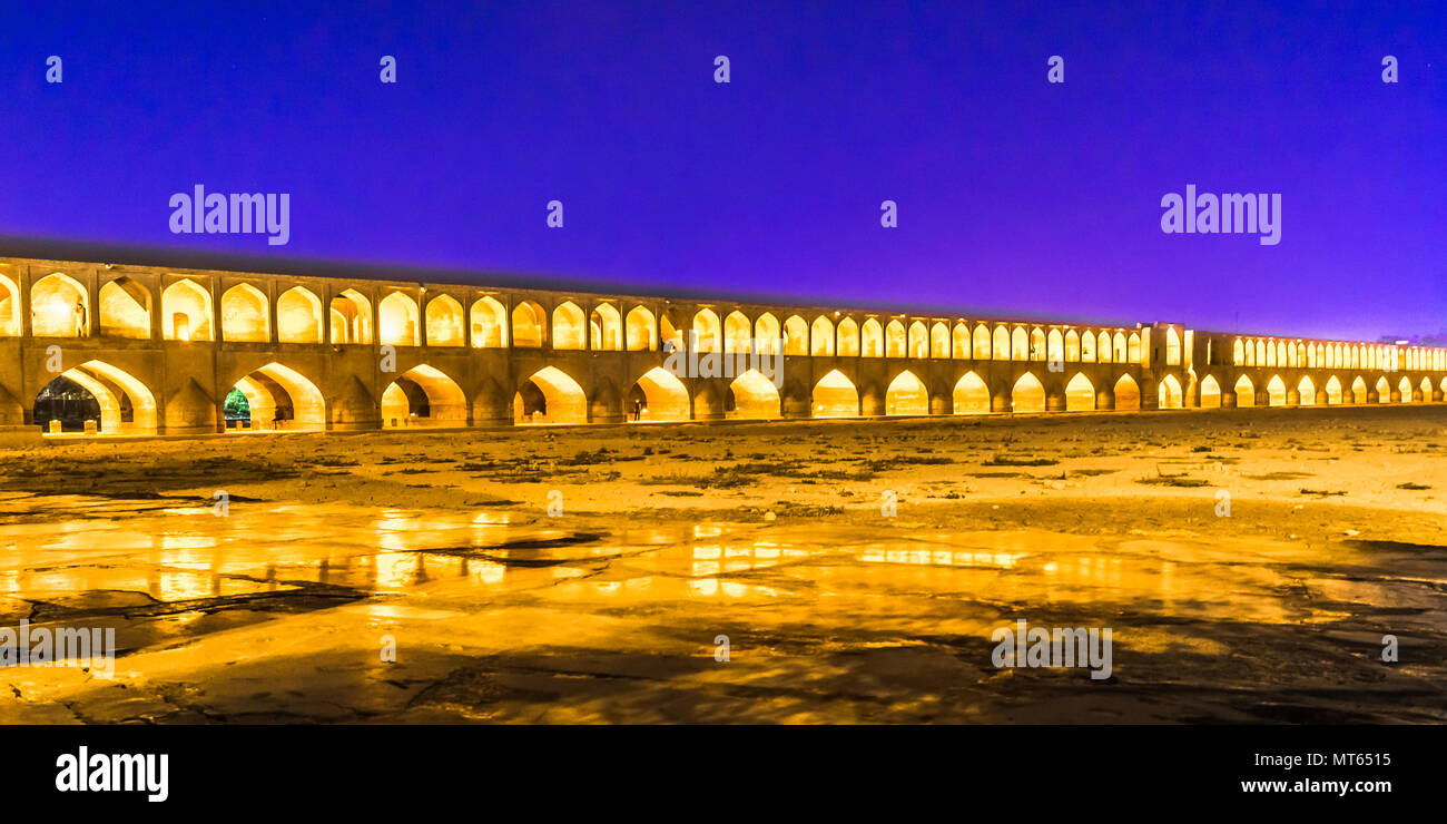 View on Khajoo bridge by night in Isfahan - Iran Stock Photo - Alamy