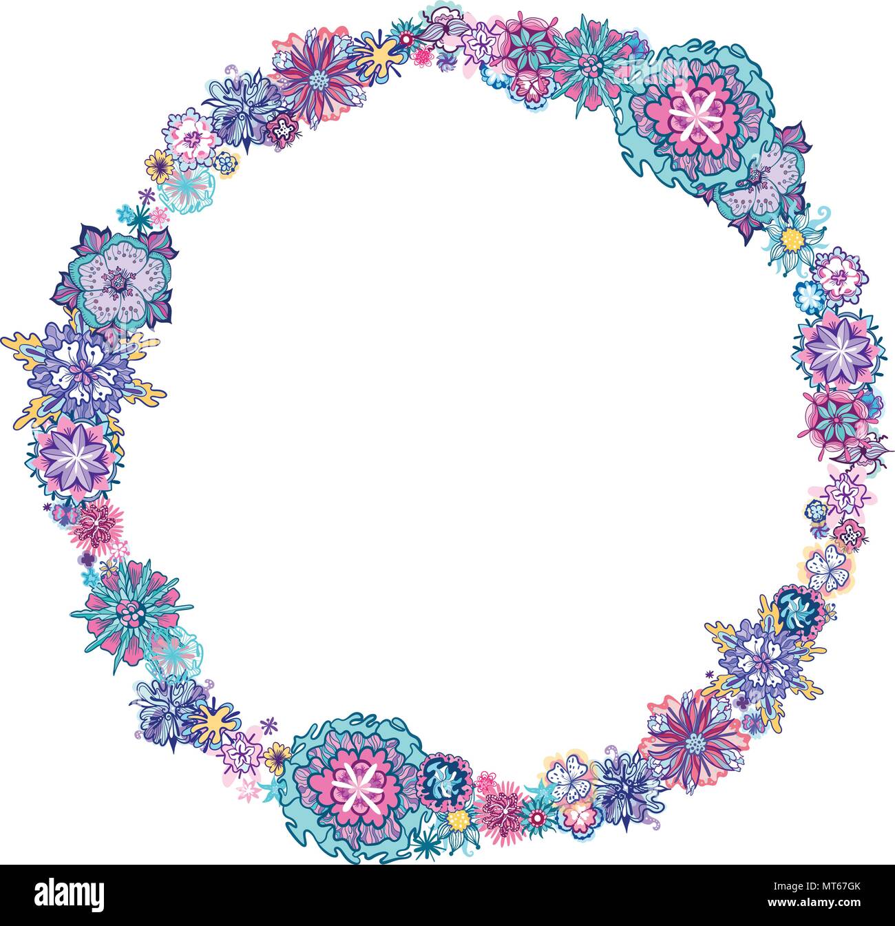 Summer exotic flower circle frame for card, banner, invitation design ...