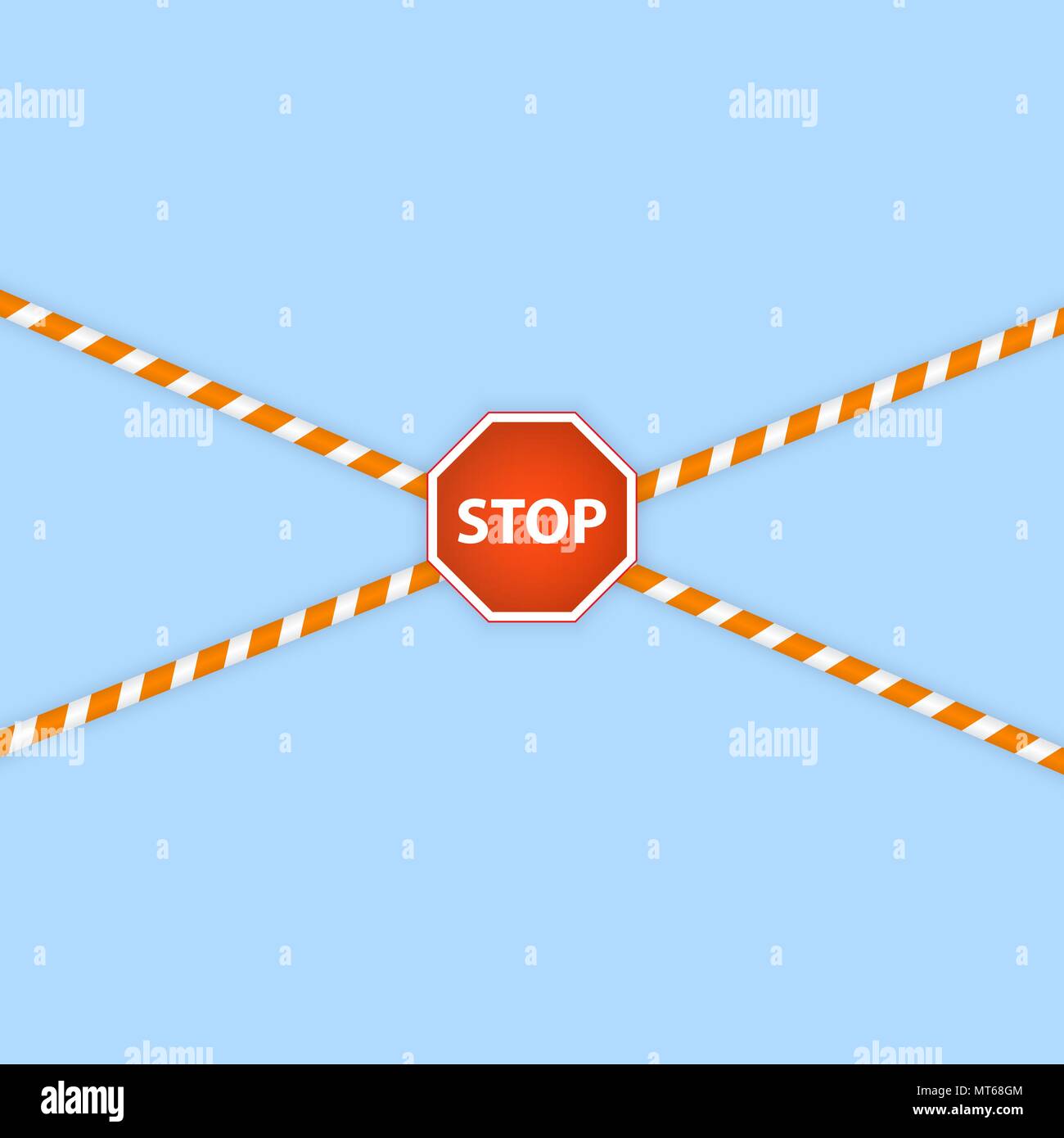 Warning lines and stop sign on a white background. Vector illustration ...