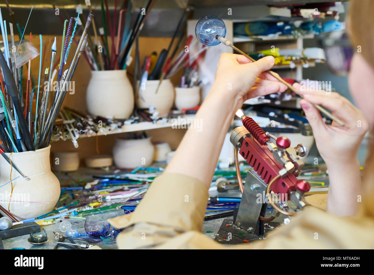 Unrecognizable Female Artist Making Glass Sphere Stock Photo - Alamy