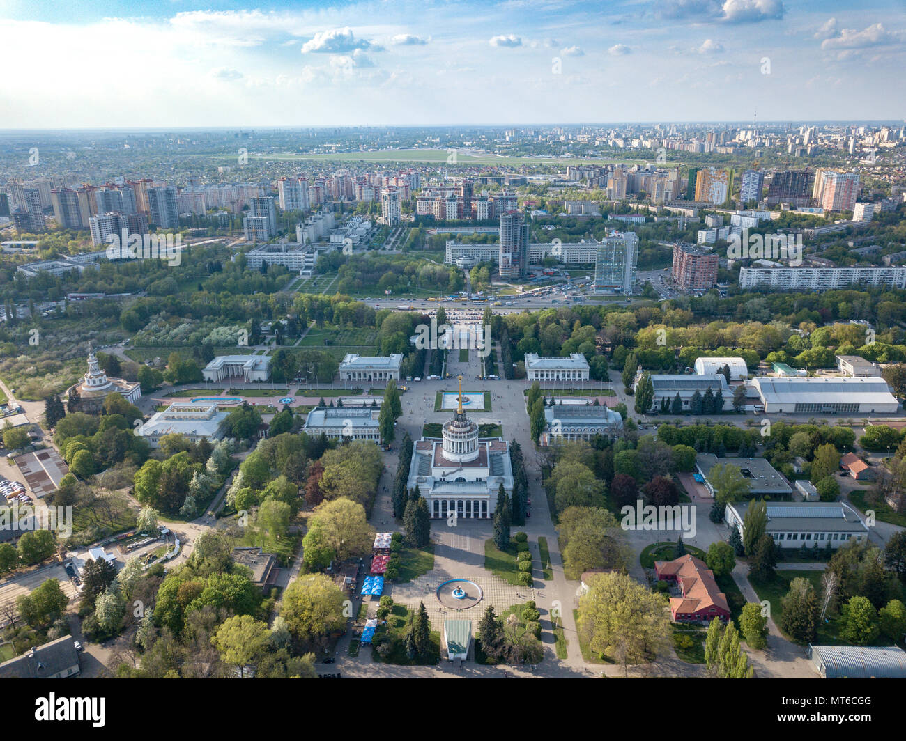 Panorama of the city of Kiev and the Exhibition Center against the sky ...