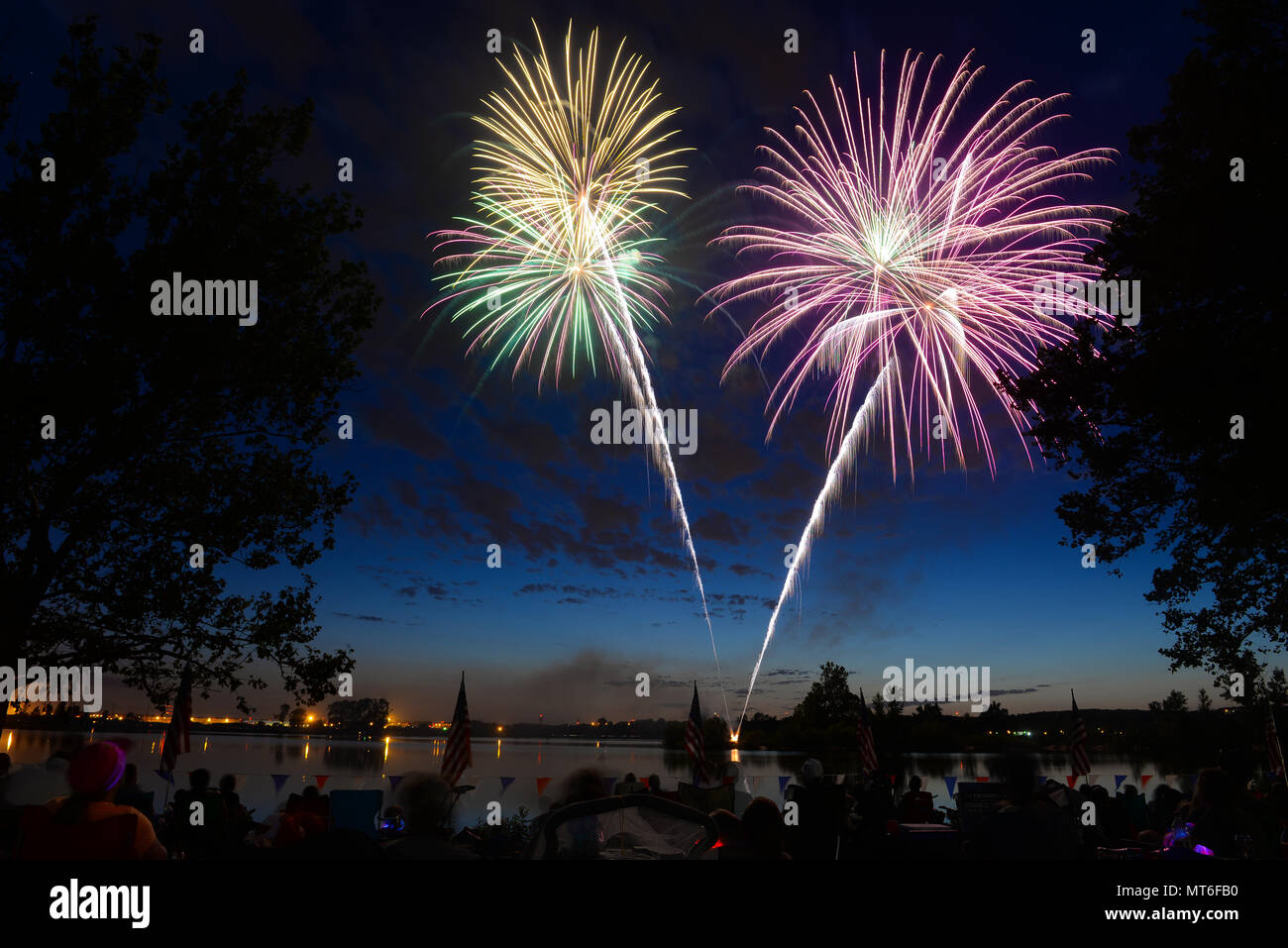 Fireworks fill the sky on July 8, 2017 at Offutt’s base lake during the ...