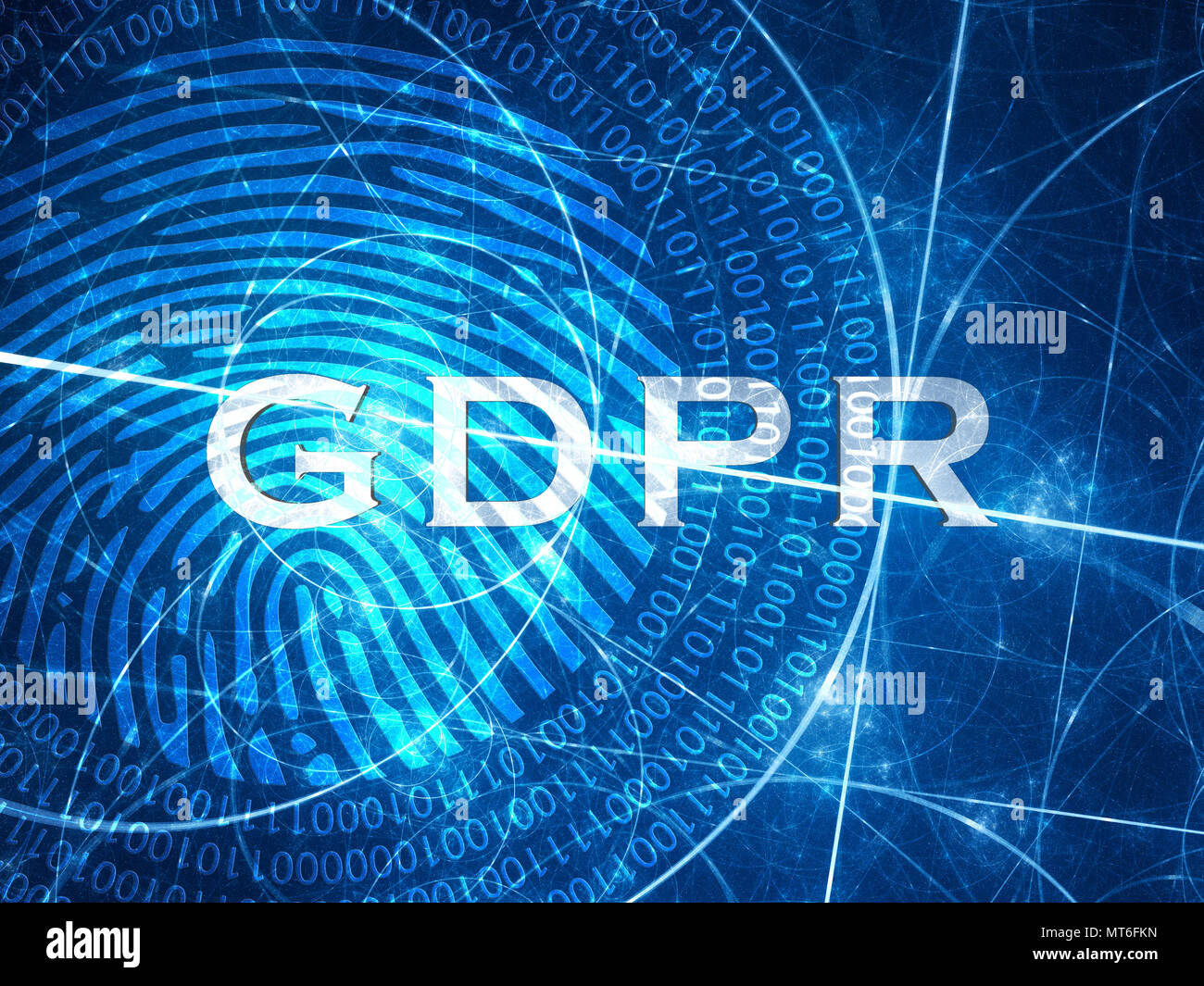 Blue glowing GDPR concept withh digital fingerprint, computer generated ...
