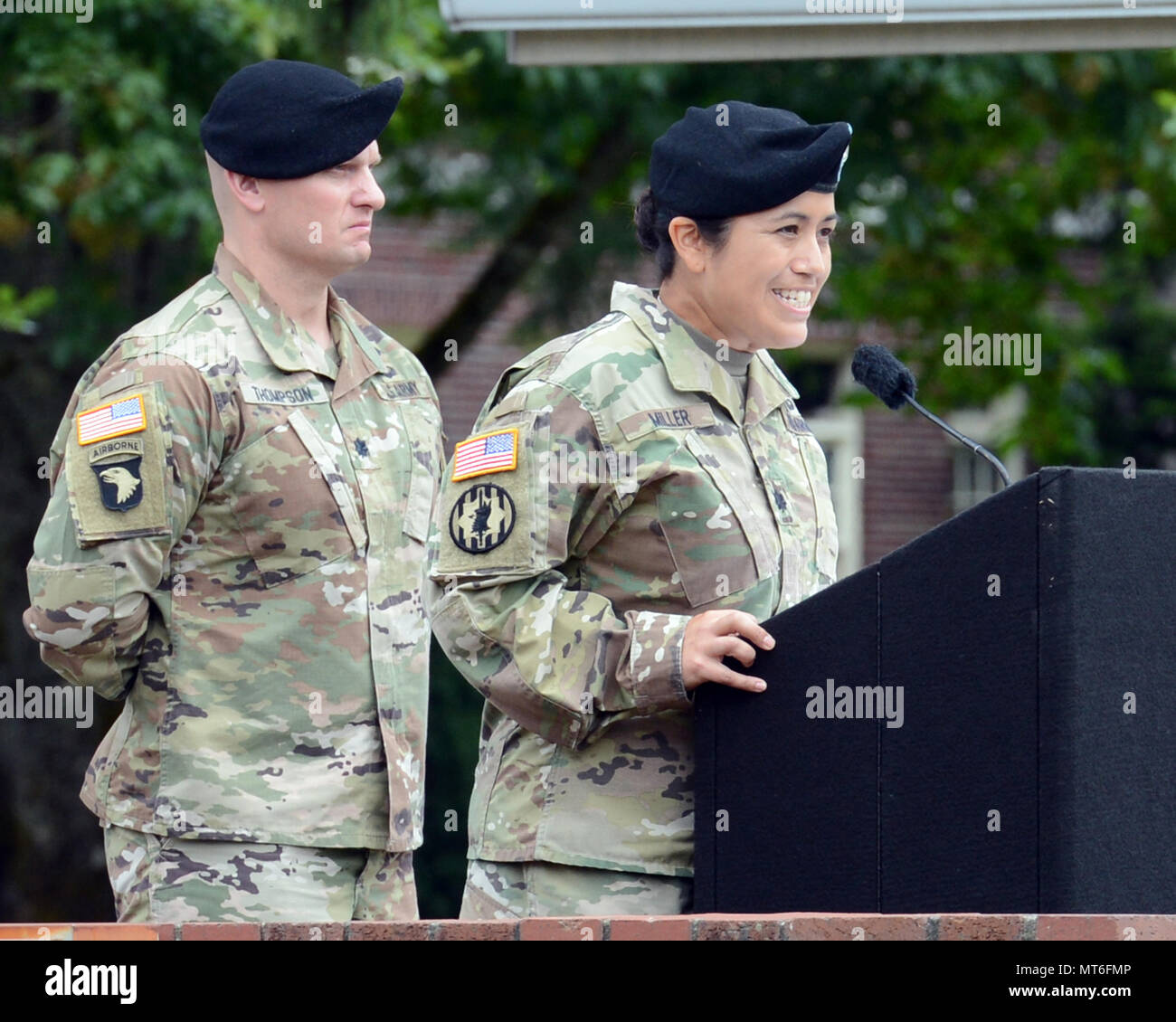 Outgoing Commander Lt. Col. Yvonne Miller delivers remarks during the ...