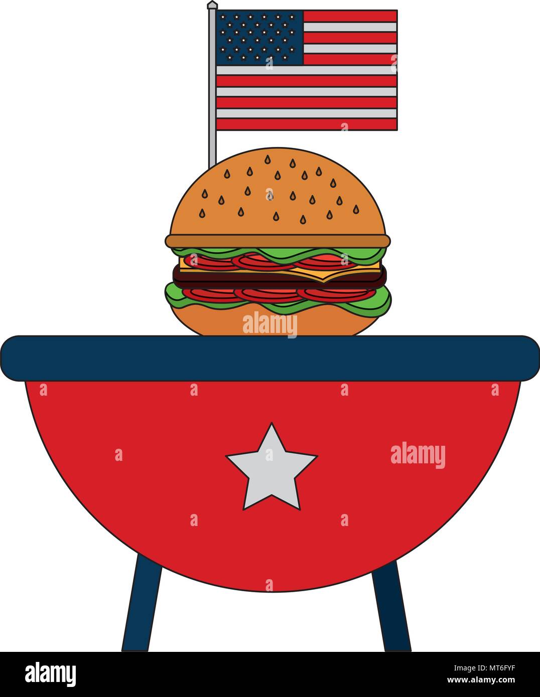 barbeque grill with USA flag and hamburger vector illustration design ...