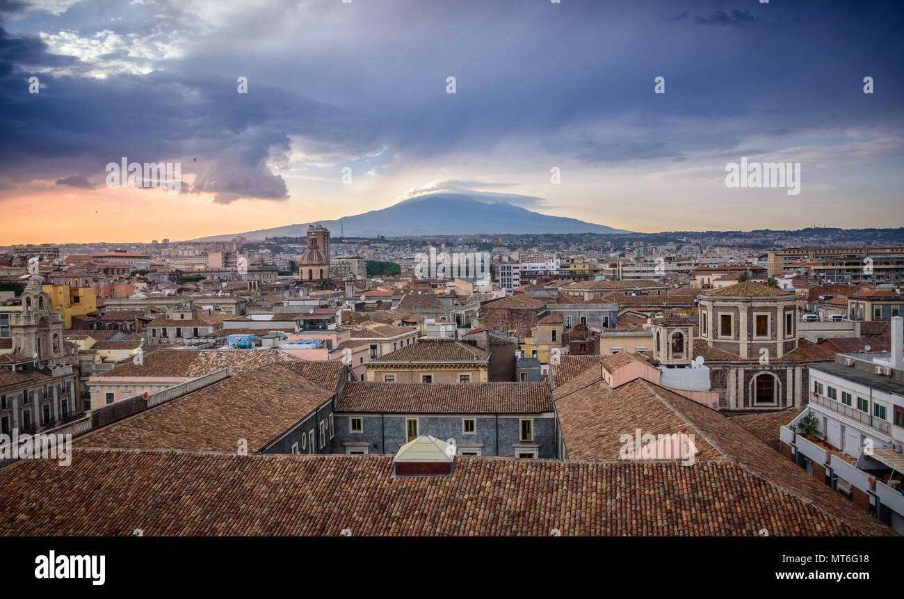 Panorama from Catania with Etna mountain in background - Sicily Stock ...