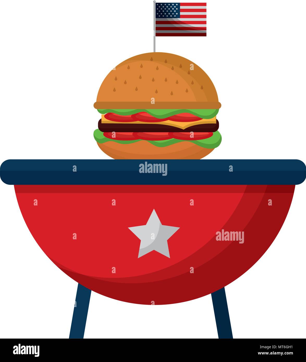 barbeque grill with USA flag and hamburger vector illustration design ...