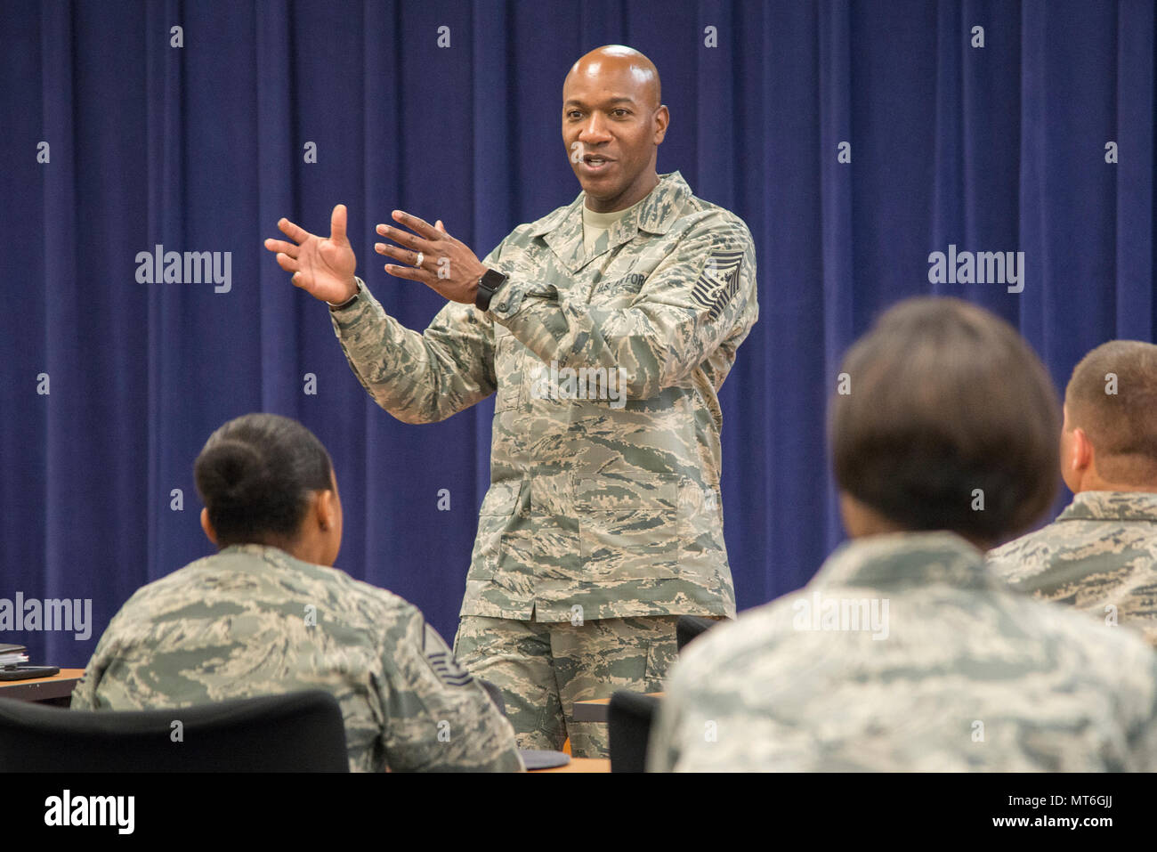 Chief Master Sgt. of the Air Force Kaleth O. Wright speaks to resiliency support personnel ...