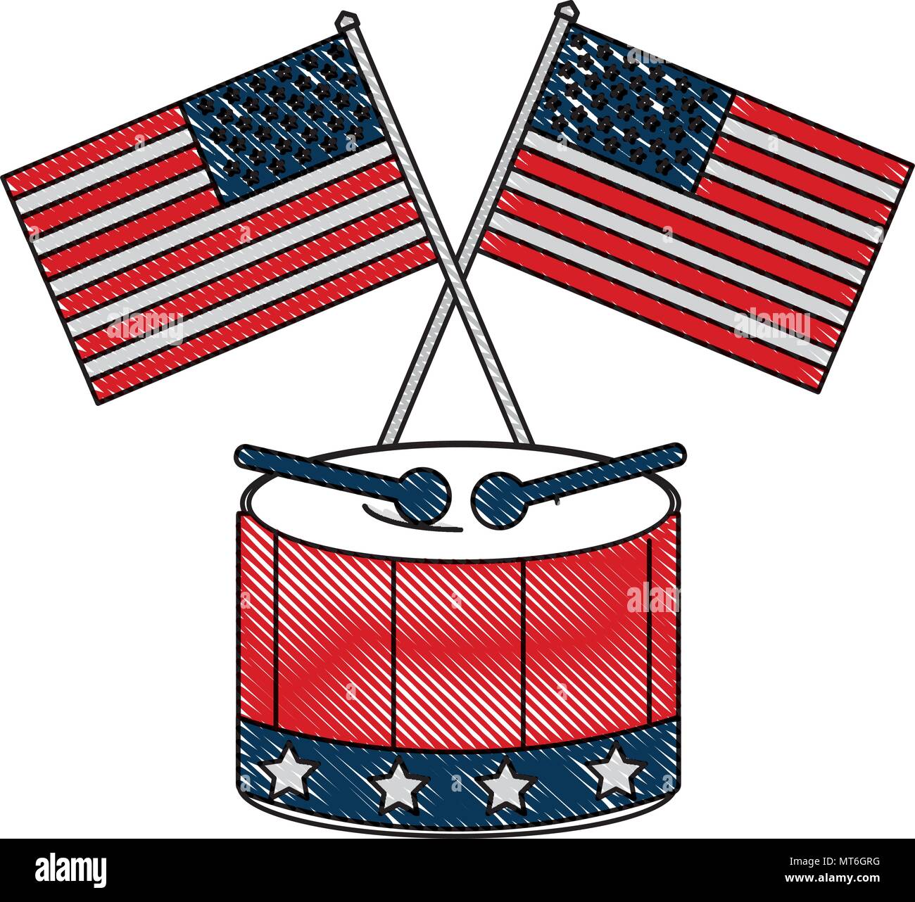 american flags and drum instrument celebration vector illustration ...