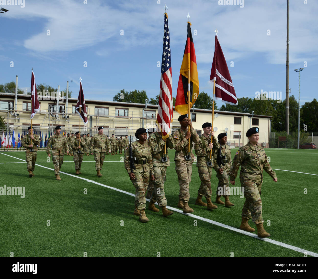 Lt. Col. Heidi Kelly, commander of troops leads the Color Guard during ...