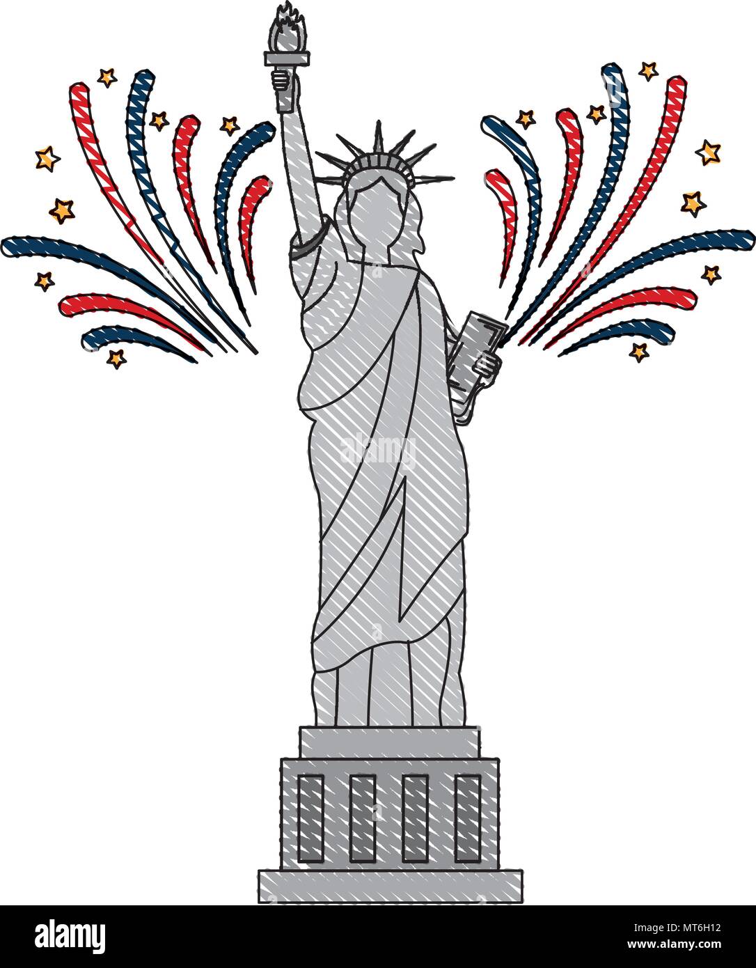 statue of libery fireworks celebrating independence day vector ...