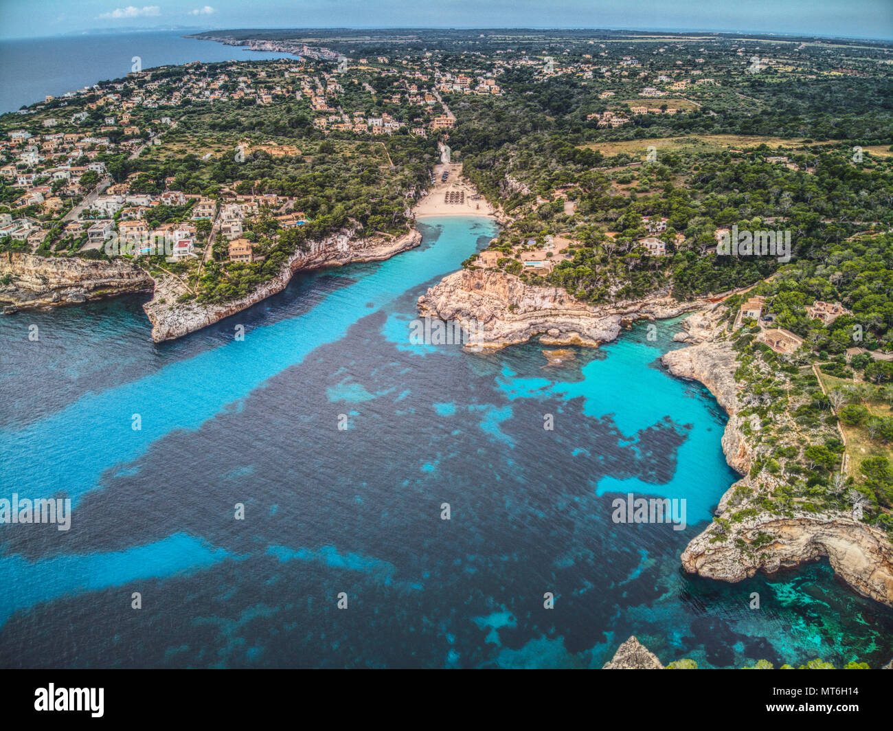 Aerial view of Coastline near Cala Santanyi, Majorca, Balearic Islands ...