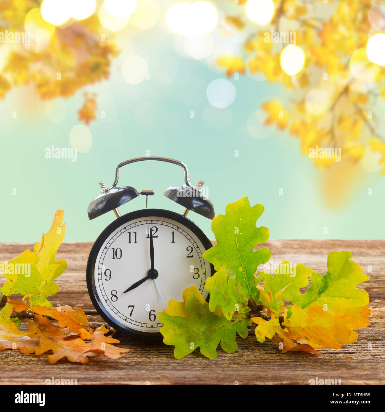 Autumn time - fall leaves with alarm clock border ob fall garden ...