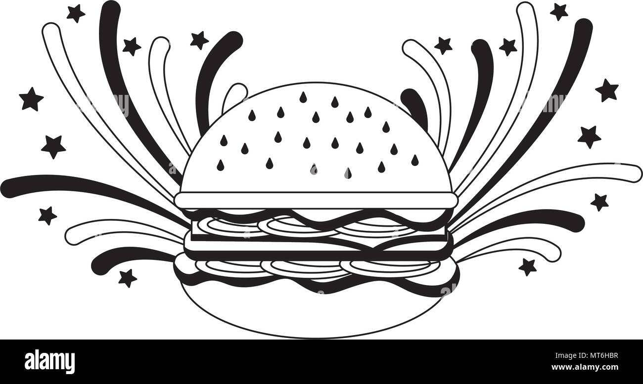 fast food hamburger and fireworks celebration vector illustration Stock ...