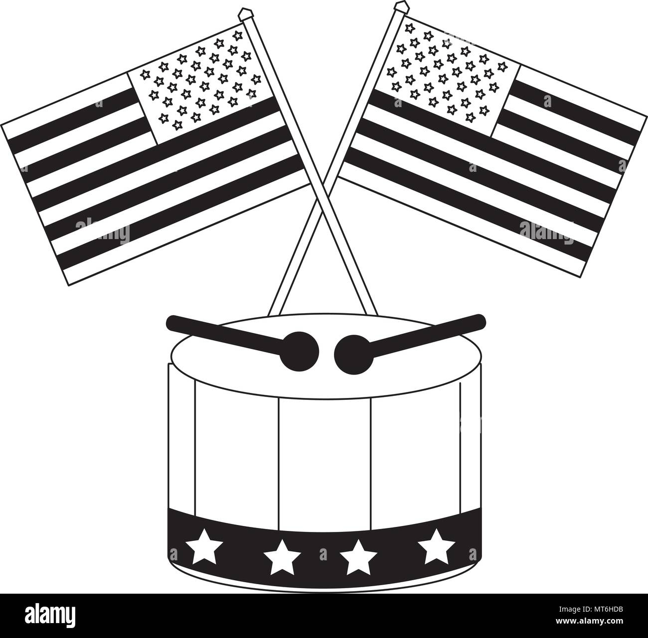 american flags and drum instrument celebration vector illustration ...