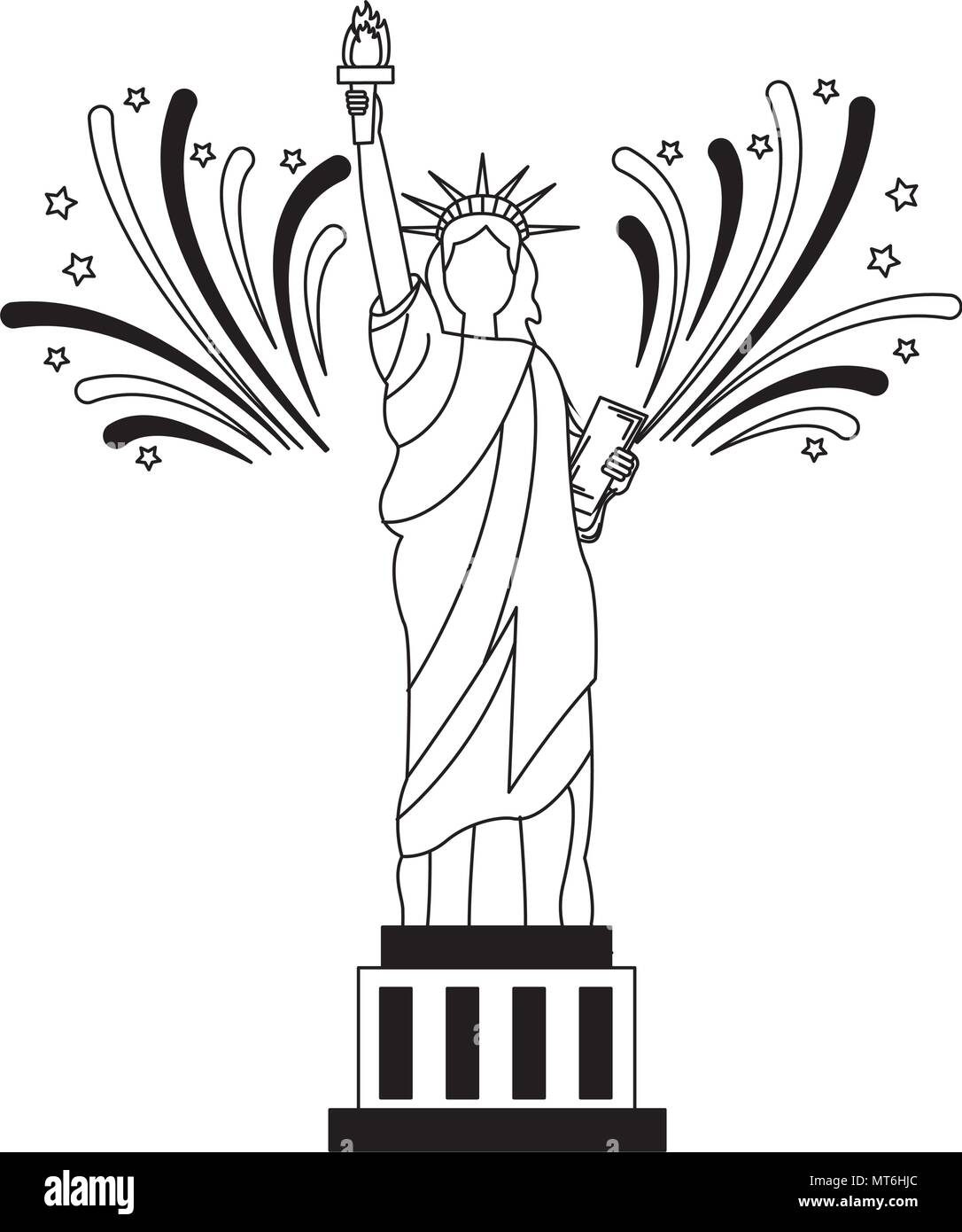 statue of libery fireworks celebrating independence day vector ...