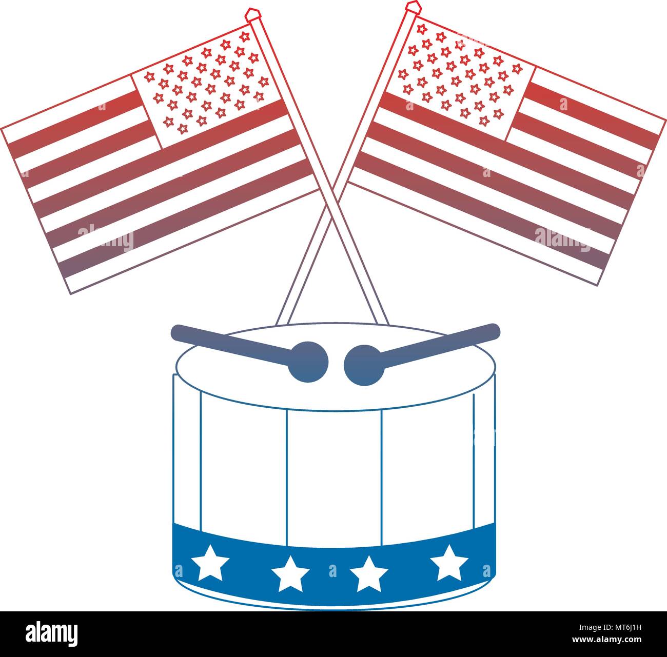 drum instrument with flags crossed vector illustration design Stock ...