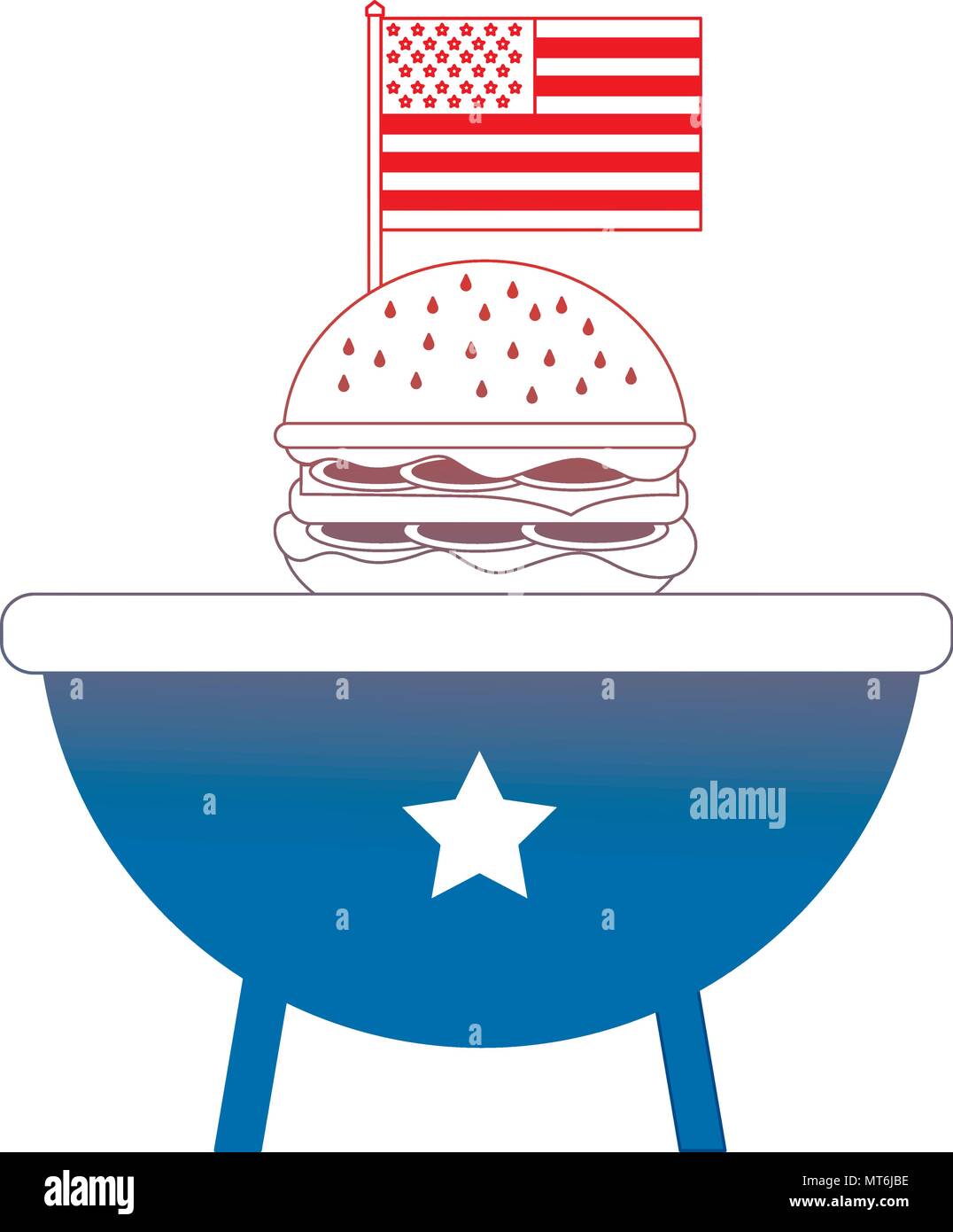 barbeque grill with USA flag and hamburger vector illustration design ...