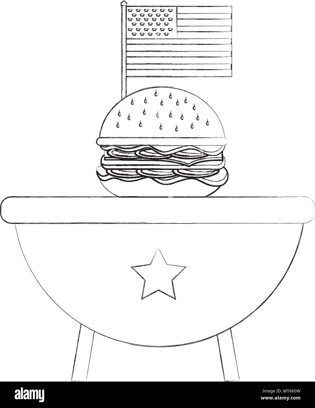 barbeque grill with USA flag and hamburger vector illustration design ...