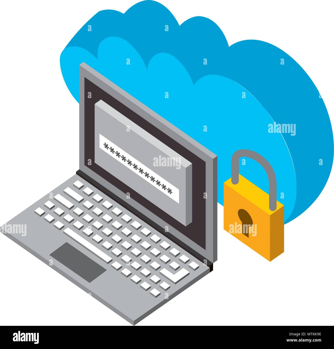 cloud storage laptop password and padlock security isometric vector ...