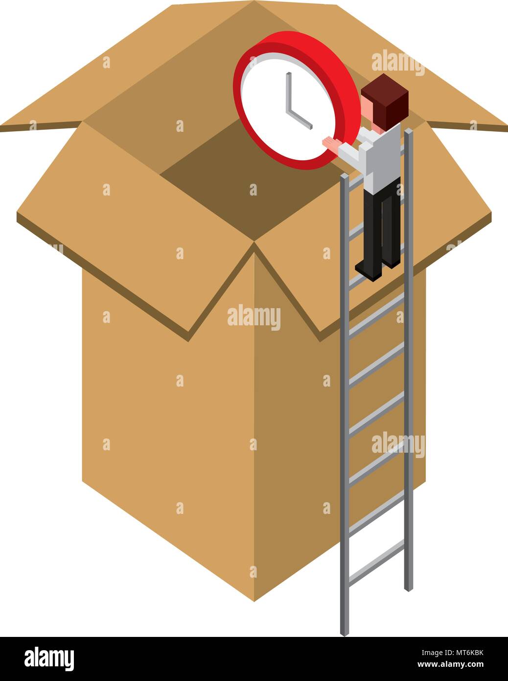 businessman putting clock on box storage isometric vector illustration ...