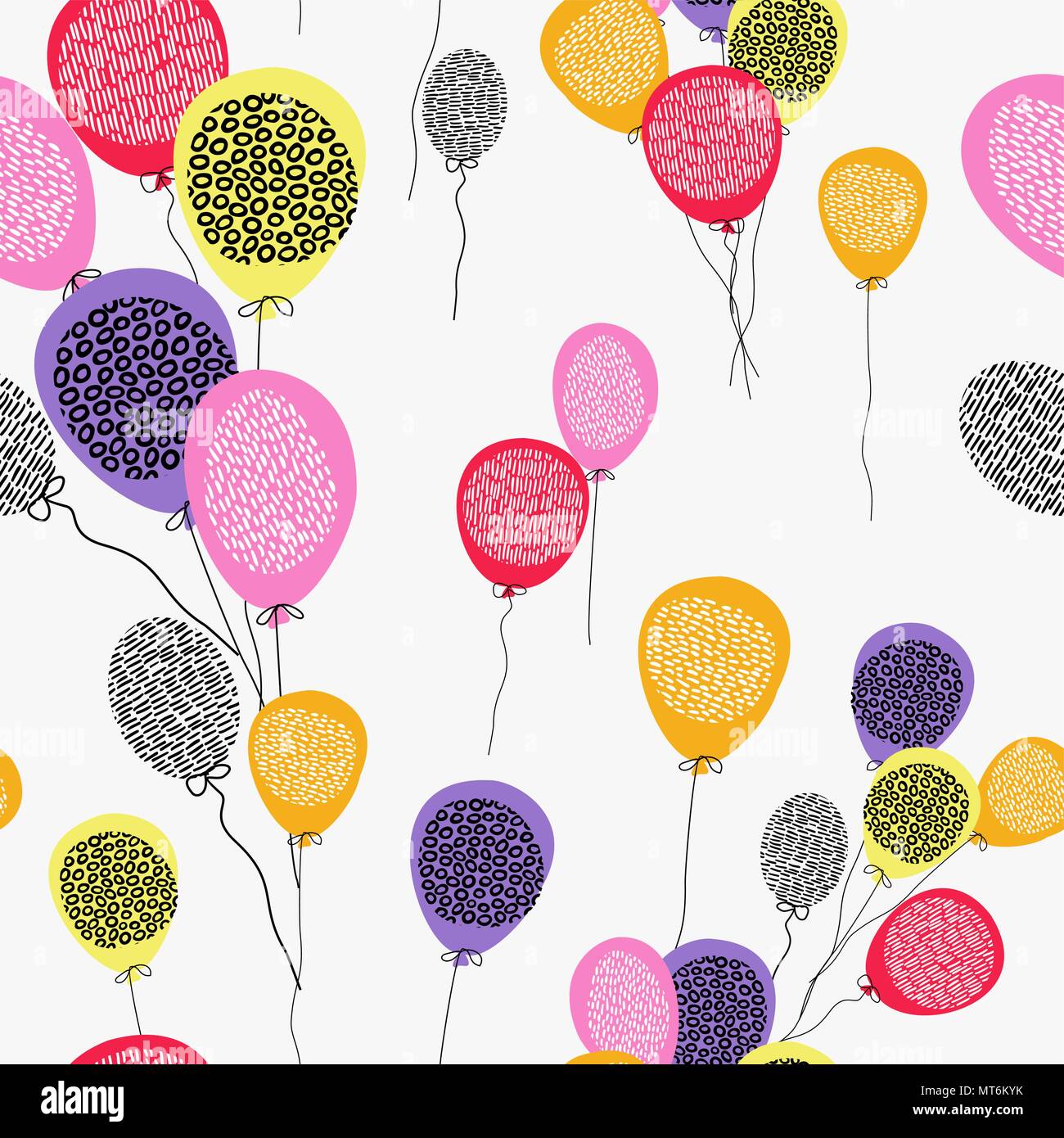 Birthday balloon seamless pattern, colorful party background with abstract hand drawn decoration ...