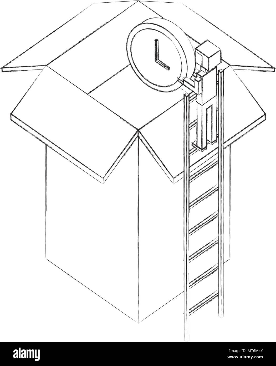 businessman putting clock on box storage isometric vector illustration ...