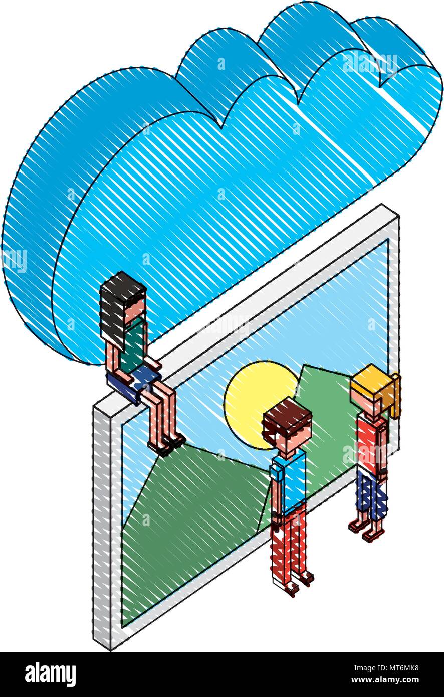 cloud storage people and photo gallery vector illustration drawing ...