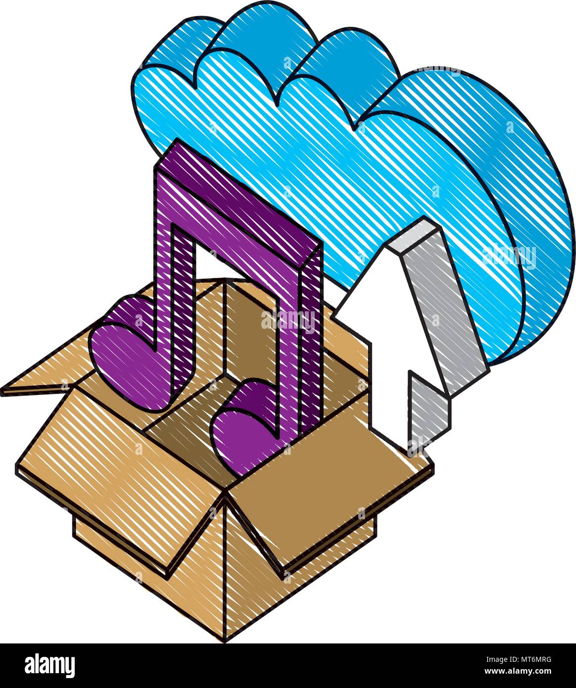 cloud storage box music and upload data isometric vector illustration ...