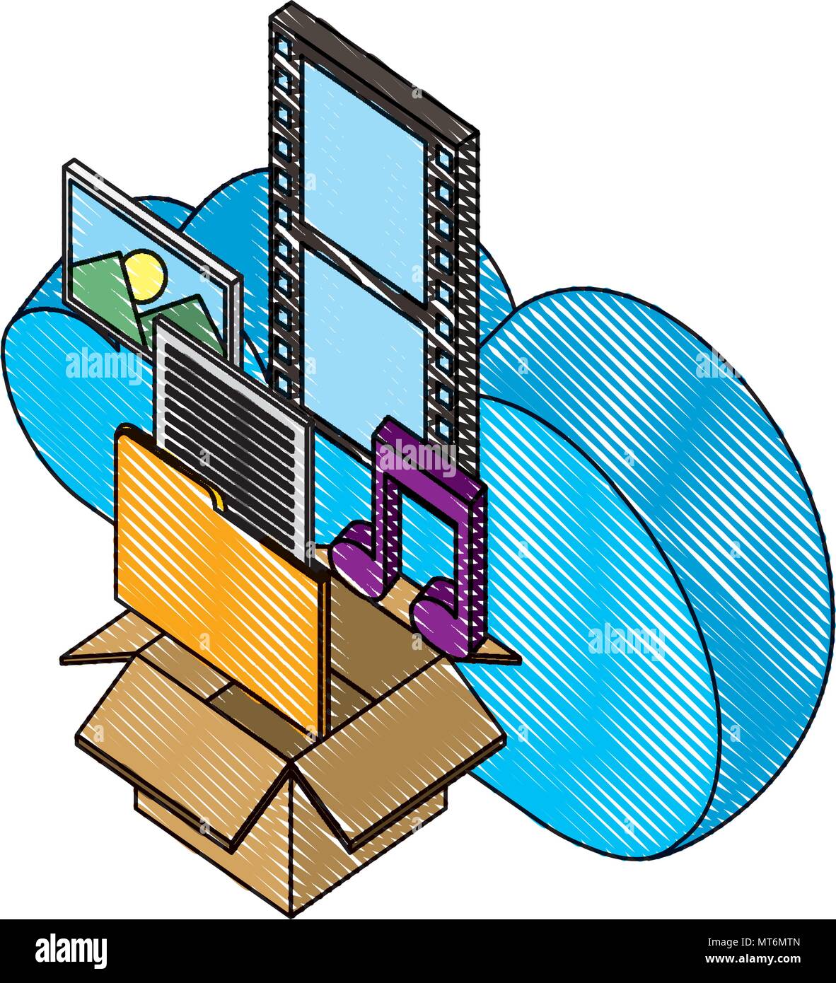 cloud storage box folder music photo social media isometric vector ...
