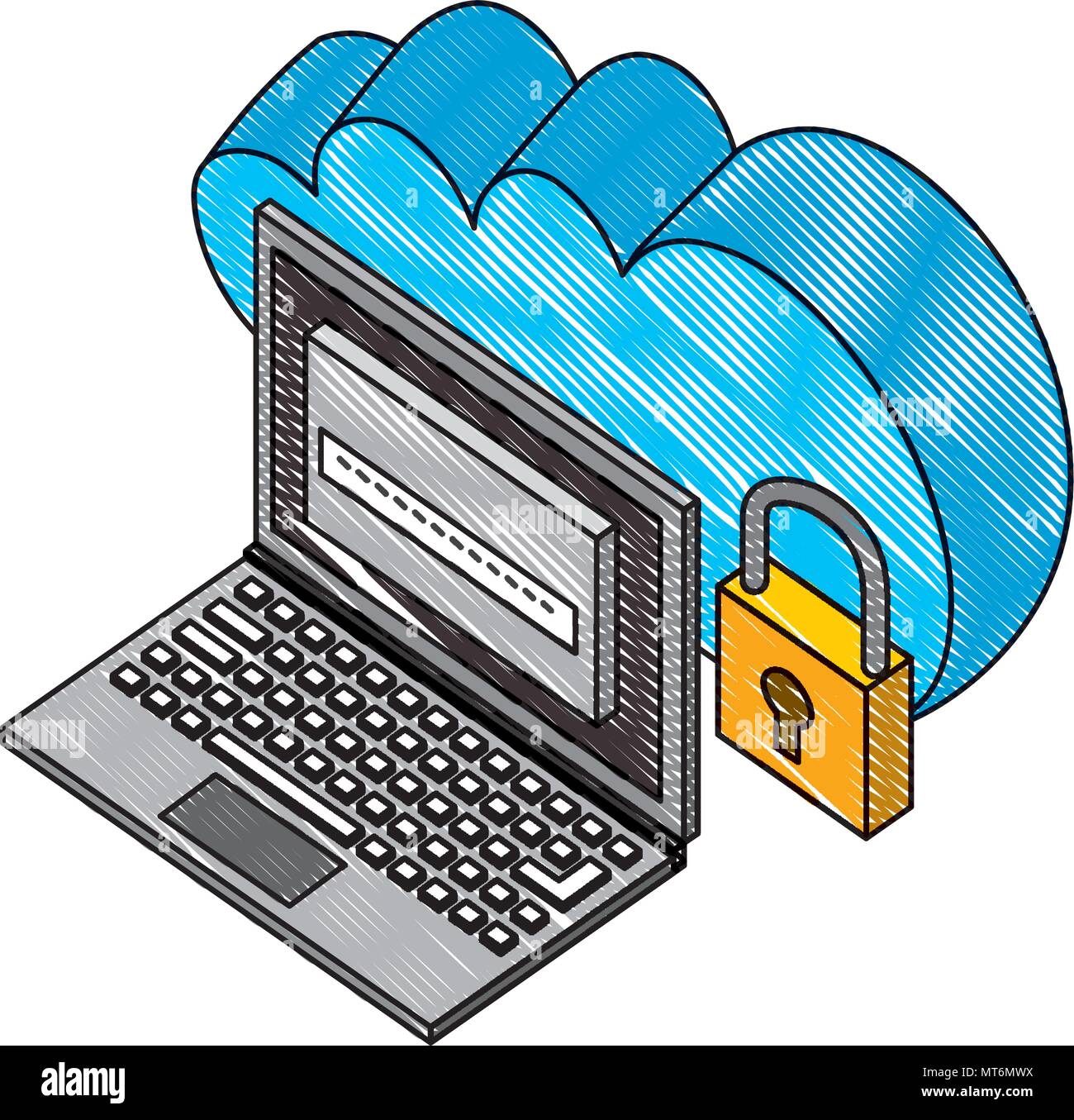 cloud storage laptop password and padlock security isometric vector ...