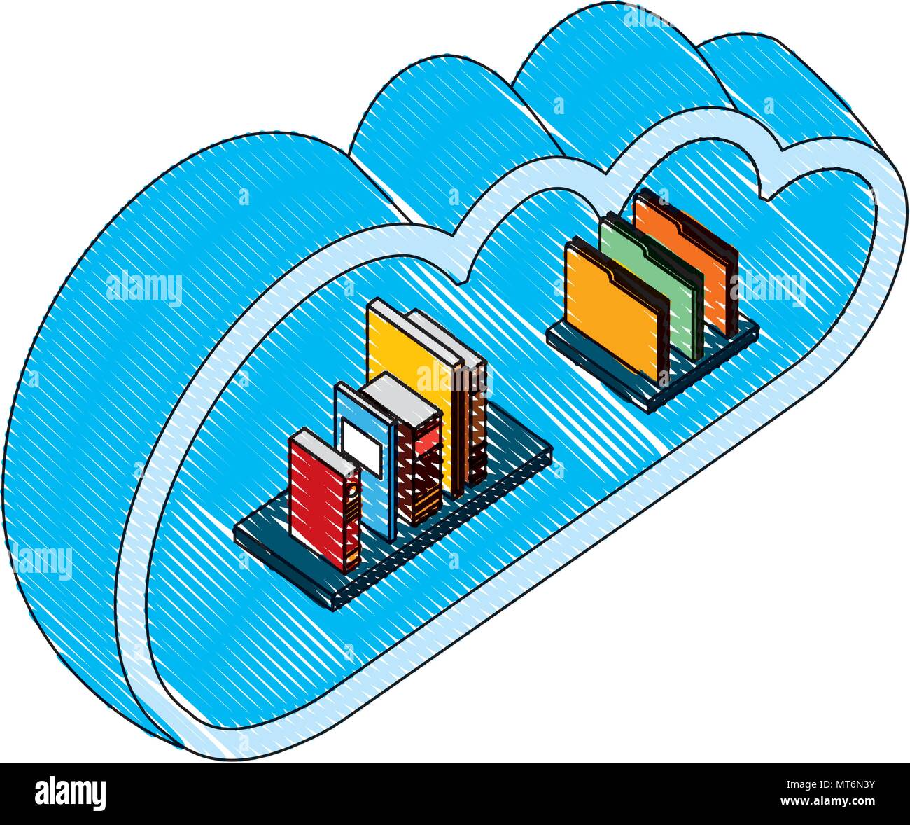 cloud storage stack books and folders documents isometric vector ...