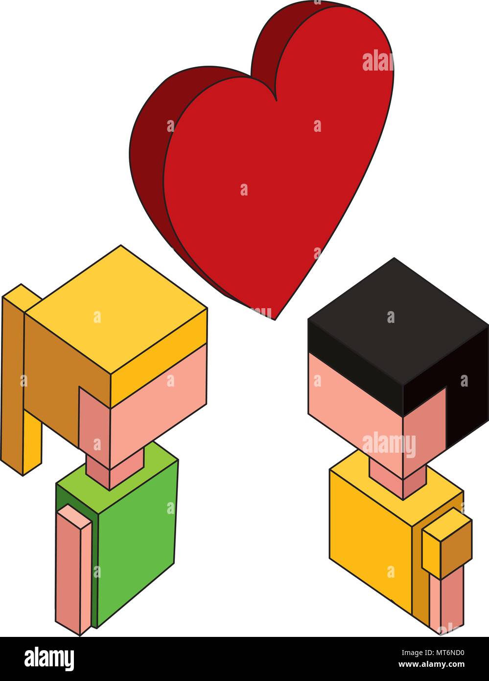 lovers couple with heart isometric avatar character vector illustration ...