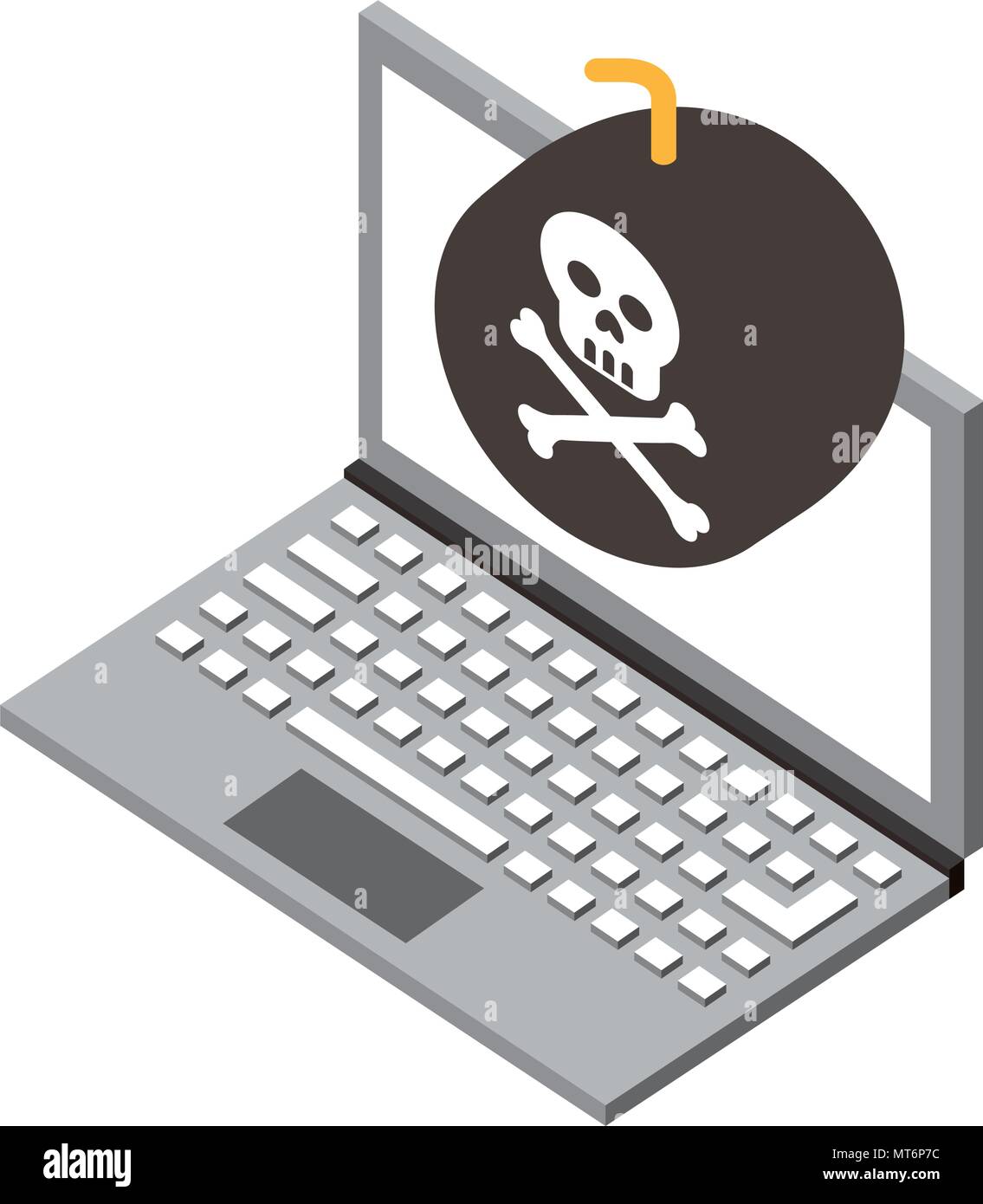 laptop computer with skull alert isometric vector illustration design ...