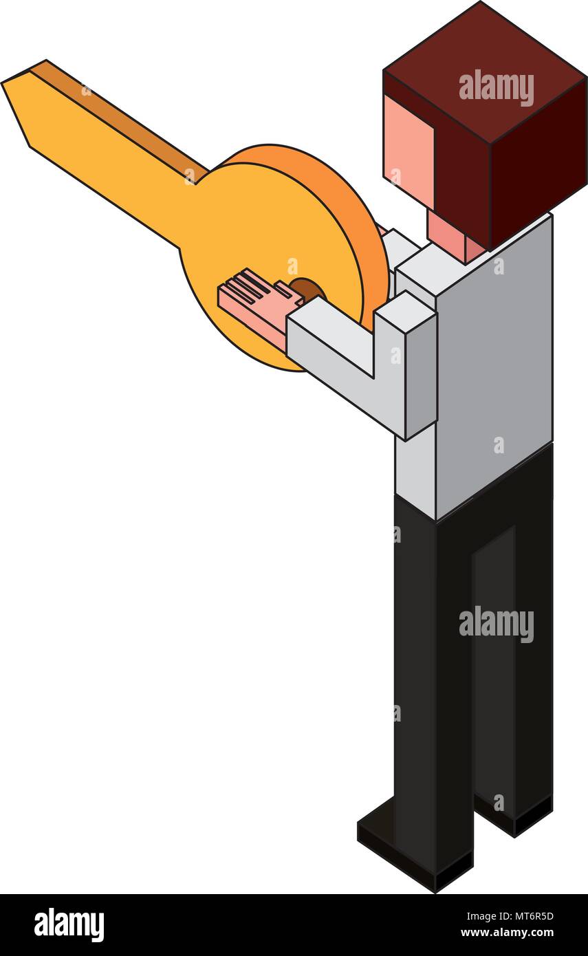 businessman holding key security back view isometric vector ...