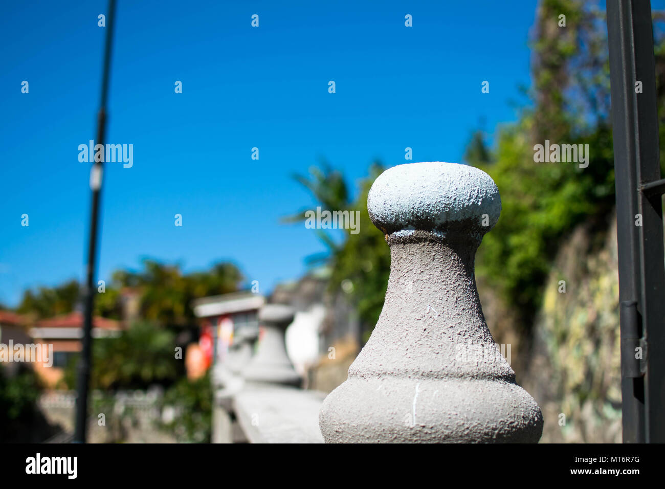 San Jose, Costa Rica. February 2, 2018. Stone knob off of a hand rail ...