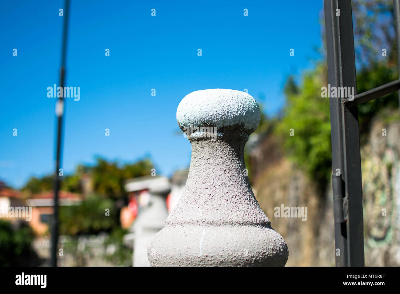 San Jose, Costa Rica. February 2, 2018. Stone knob off of a hand rail ...