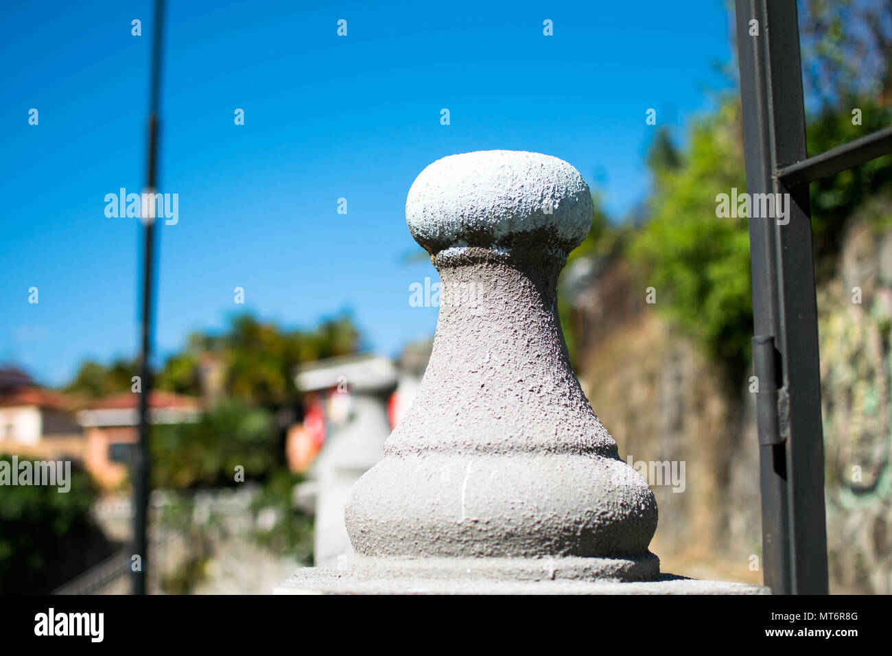San Jose, Costa Rica. February 2, 2018. Stone knob off of a hand rail ...