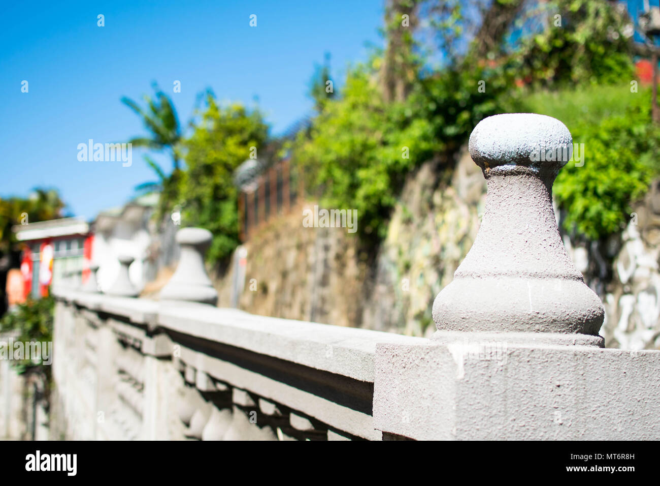 San Jose, Costa Rica. February 2, 2018. Stone knob off of a hand rail ...