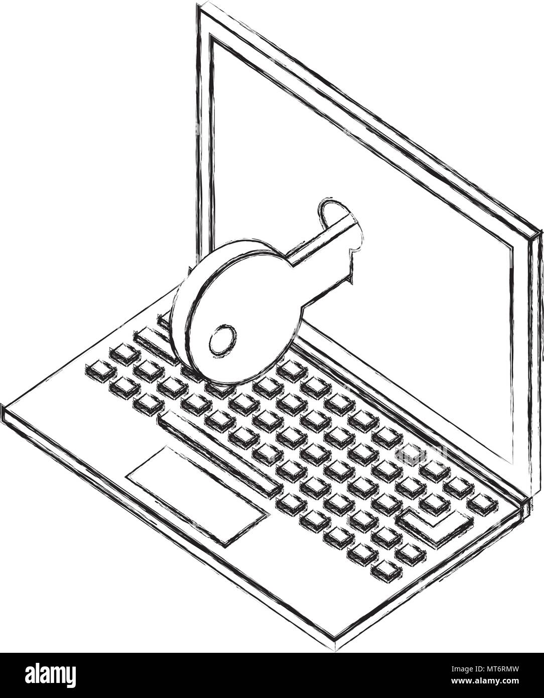 laptop cyber security key isometric vector illustration sketch Stock ...