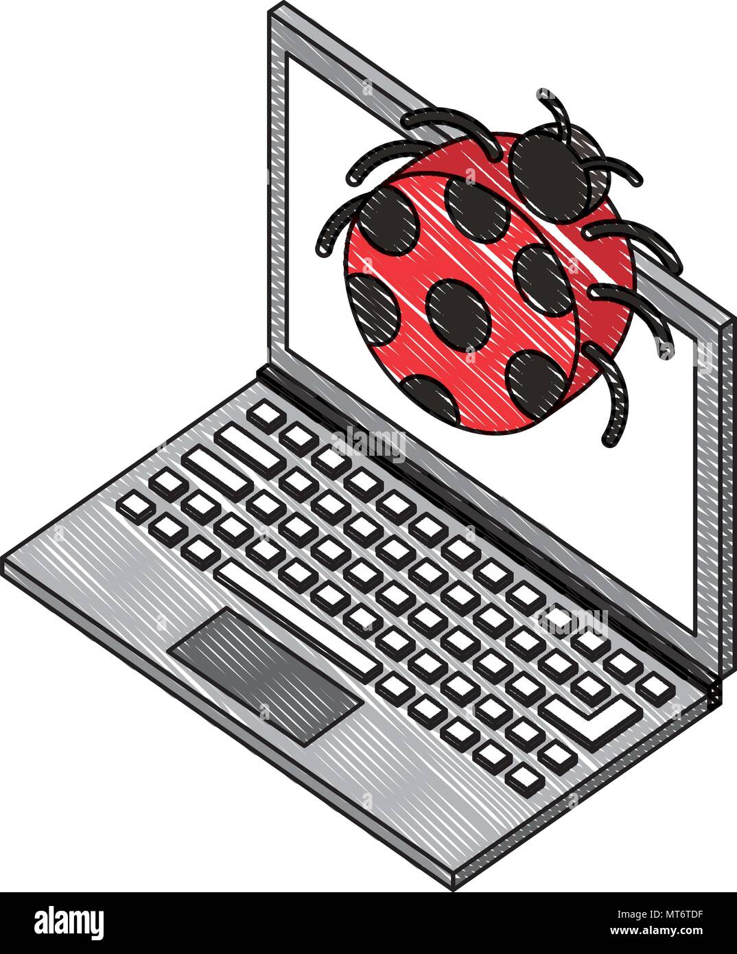 laptop virus bug attack isometric vector illustration drawing Stock ...
