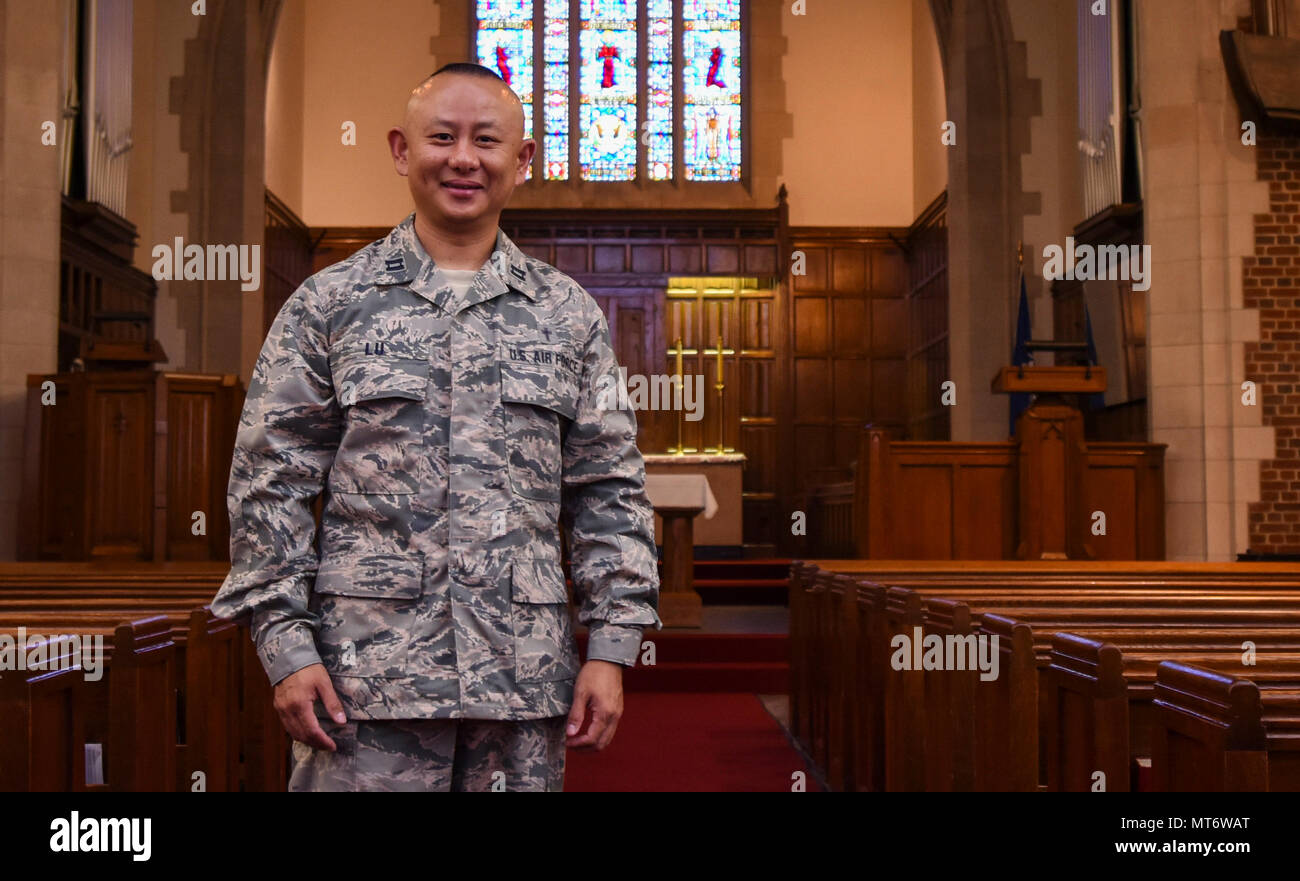 U.S. Air Force Capt. Alex Lu, 633rd Air Base Wing chaplain, visits the ...